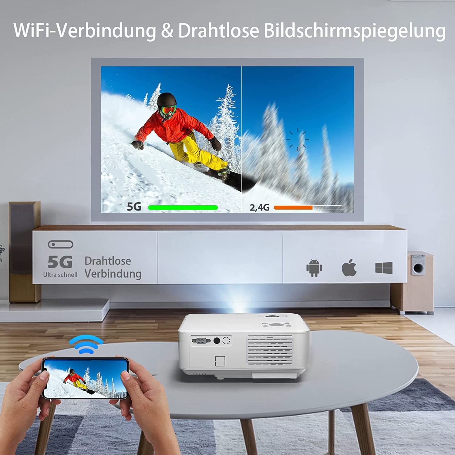 Giaomar 5G WiFi Bluetooth Beamer Full HD Weiss - kaufen bei Galaxus