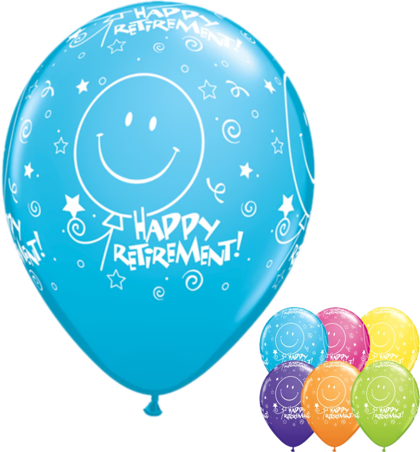 Qualatex 6 Qualatex-Rundballons HAPPY RETIREMENT Smiley Ballon (Swirls ...