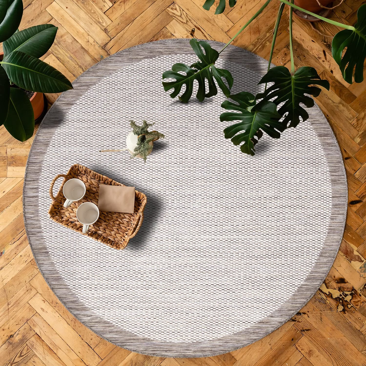 Payé Outdoor Teppich Rund 160cm, Bordüre-beige - kaufen bei Galaxus